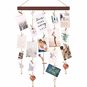 Mkono Hanging Photo Display Pictures Holders with 25 Wood Clips Teen Girl Room Decor Holiday Greeting Card Display Boho Gift for Christmas Home Office Nursery Bedroom Room Dorm, 33" L x 16.5" W