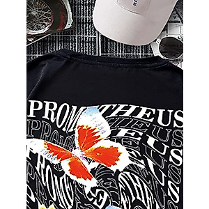 SOLY HUX Men's Letter Print Mock Neck Short Sleeve Tee T Shirts Casual Summer Tops Black L