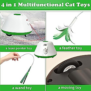 lifefav Cat Toys, Interactive Cat Toy with Laser Pointer - Automatic Cat Wand Toy with Feather, Smart Obstacle Avoidance, Movable Rechargeable Cat Exercise Toys for Indoor Cats Kitten
