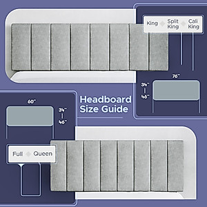 Celestial Sleep Vertical Channel-Tufted Mid-Rise Upholstered Headboard, Wall or Bed Frame Mount - Full or Queen (Gray)