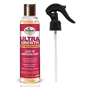 Difeel Ultra Growth Basil & Castor Hair Oil Leave in Conditioning Treatment 6 oz. with Spray Cap & Dispensing Cap