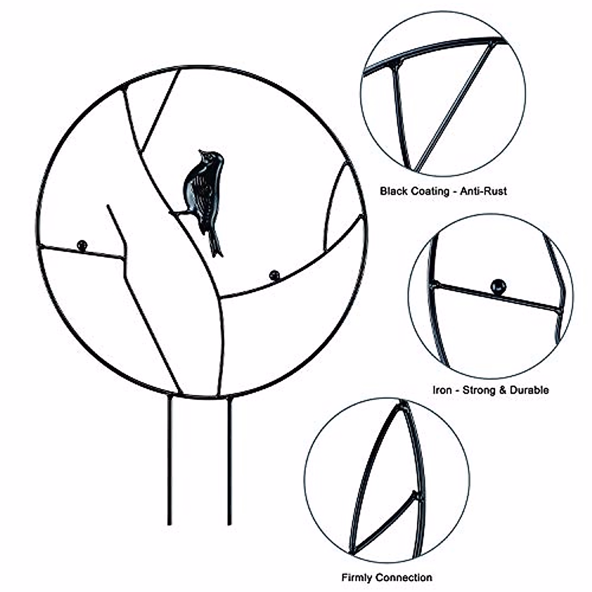 16.3" Tall Garden Trellis for Climbing Plants, Rust-Proof Iron Trellis for Indoor Potted Plants, Bird Round Circle Trellis, Metal Vine Plant Support Trellis for Vines Hoya Houseplants Ivy Flowers