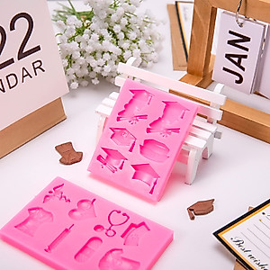 Whaline 2 Pack Nurse Graduation Themed Fondant Molds Silicone Doctor Nurse Grad Hat Medical Equipment Candy Mould Congrats Grad Chocolate Baking Resin Mold for Cupcake Cake Topper Decoration