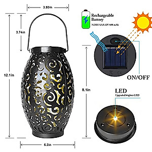 2 Pack Solar Lanterns Outdoor Waterproof - Metal Hanging Solar Lights, Solar Powered LED Lantern Decorative for Patio Yard Porch Pathway Walkway Tabletop Lawn and Garden Lighting (Black)