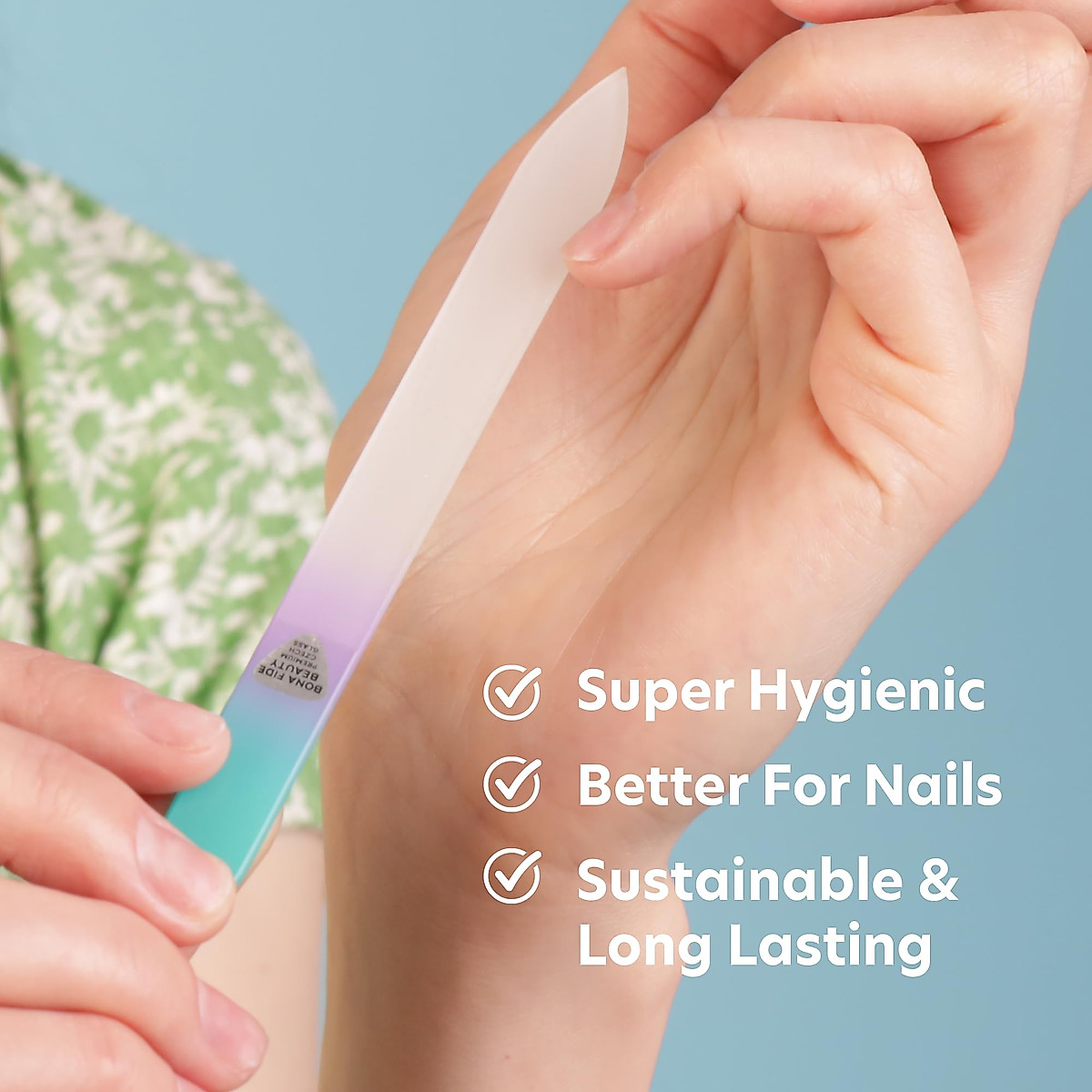 Glass Nail File with Case, Czech Glass Fingernail Files, Manicure Nail File for Natural Nails, Expert Precision Filing + Smooth Finish - Bona Fide Beauty Pastel Premium Nail Filer