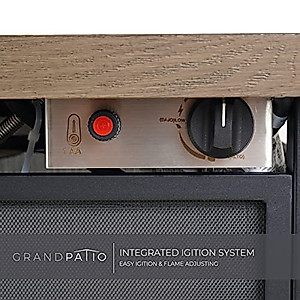 Grand Patio 29 Inch Propane fire Pit,Outdoor fire Pit All-Weather Wood Grain Square Stainless Steel smokeless firepit Table with Sling Base, Light Brown Tabletop/Square