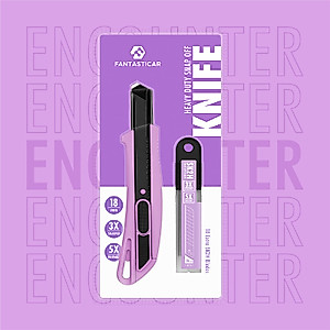 FantastiCAR Soft Material Grip Retractable Snap-off Utility Knife Safety Box Cutter, with Extra 10 Blades, and Can Opener Design, for Heavy Duty Work, Carpet, Cartons and Cardboard (Purple)