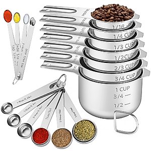 Paincco Stainless Steel Measuring Cups & Spoons Set of 21, Includes 7 Nesting Metal Measuring Cups, 9 Measuring Spoons and 5 Mini Measuring Spoons, Kitchen Gadgets for Cooking & Baking