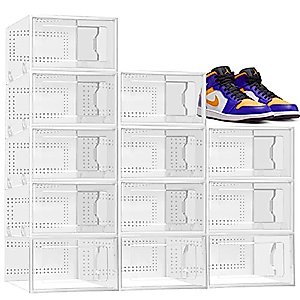 Clear Shoe Boxes Stackable Shoe Storage Boxes with Lids,12 Pack Shoe Boxes Clear Plastic Stackable Shoe Organizers For Closet(M)