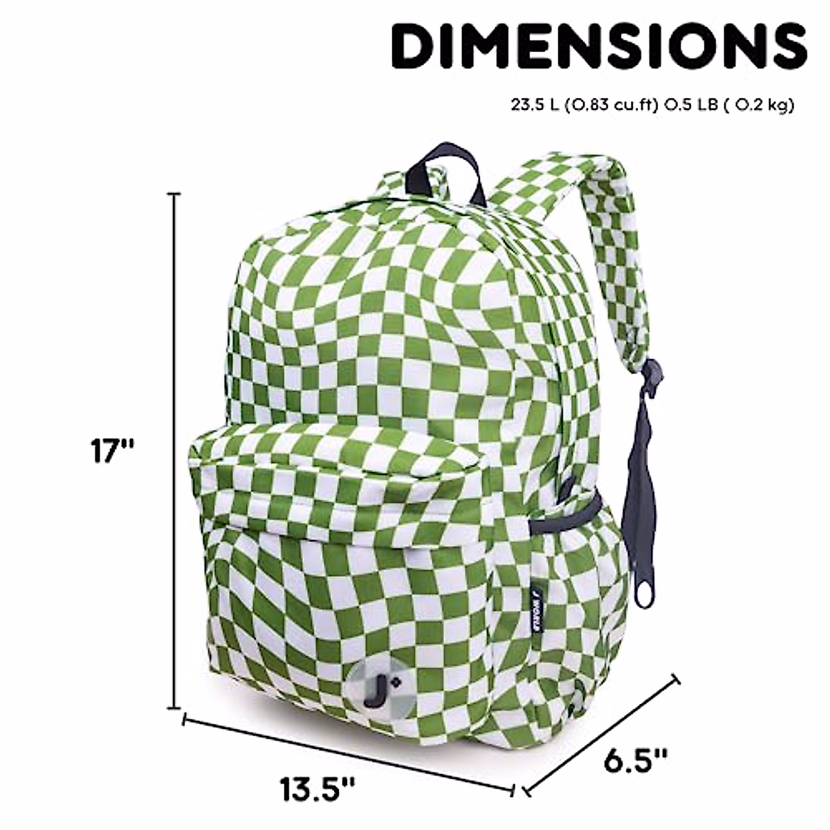 J World New York Oz School Backpack for Girls Boys. Cute Kids Bookbag, Matcha Checkers, One Size