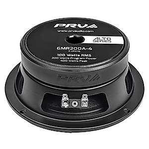 PRV AUDIO 6.5 Inch Shallow Midrange Speaker, 6MR200A-4, 200 Watts Program Power, 4 Ohm Shallow Mount Car Audio Slim Speaker, 1.5 in Voice Coil, 100 Watts RMS, Compact for Doors (Single)