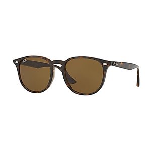 Ray-Ban RB4259F Low Bridge Fit Round Sunglasses, Light Havana/Dark Brown, 53 mm