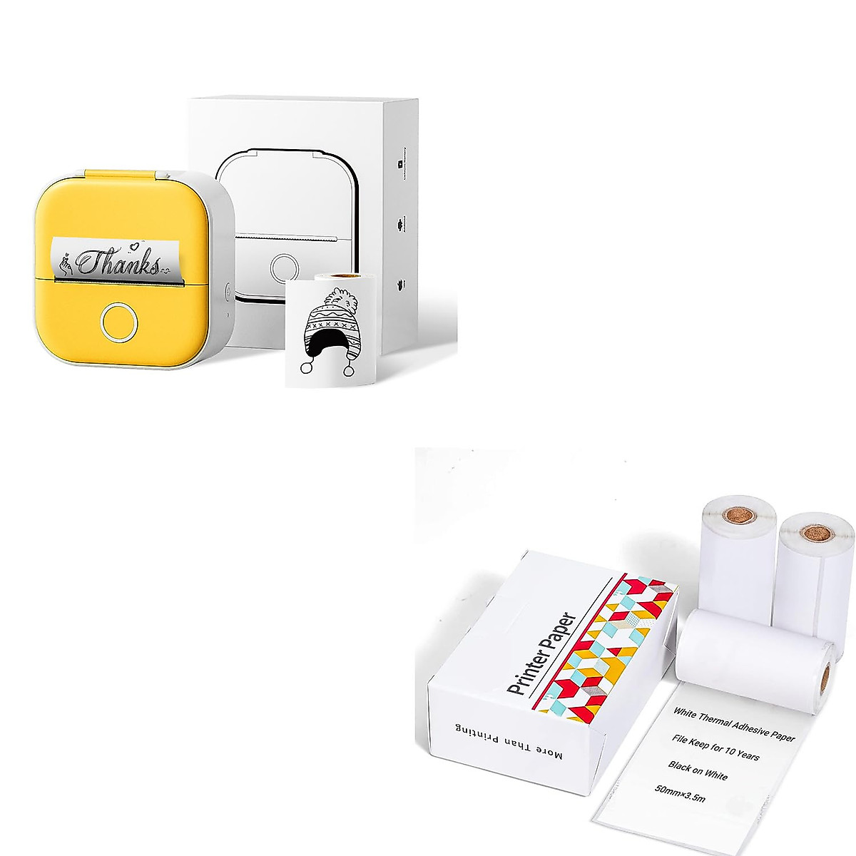 Ponek T02 Pocket Sticker Printer - T02 Black On White Self-Adhesive Paper, Thermal Paper 50mm x 3.5m, 3 Rolls, Keep for 10 Years,T02 Gree Mini Sticker Printer for Journal, Notes, Memo