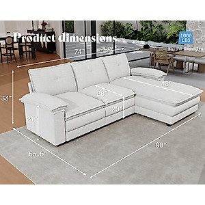 AMERLIFE Modular L Shaped Couch, Oversized Sectional Couch- Double Layer Seat Cushions, 3 Seats Comfy Couches for Living Room, Beige Chenille