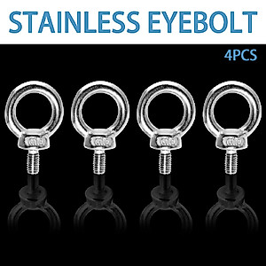 Suiwotin 4pcs M10 Eye Bolt, Stainless Steel Male Thread Machinery Shoulder Lifting Ring Eye Bolt, Heavy Duty Screw Eyebolt