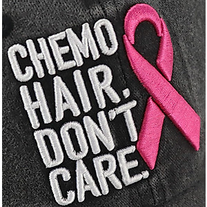 Breast Cancer Gifts for Women, 3D Embroidered Chemo Hair Don't Care Hat, Pink Ribbon Logo Breast Cancer Awareness Inspirational Gifts, Adjustable Cotton Chemo Caps for Women Cancer Survivor Friends