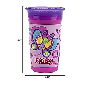 Nuby 360 Degree Easy Sip 3D Grip Wonder Cup with Printed Silicone Sleeve, Purple, Butterfly, 10 Oz