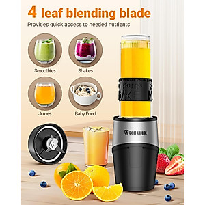 COOL KNIGHT Personal Blender, 500W Portable Blender for Shakes and Smoothies, 10 Pieces Personal Smoothie Blender Set, With 2 * 20 oz Travel Mugs, Carrier Bag, Cooler Stick and Lemon Juicer.BPA Free
