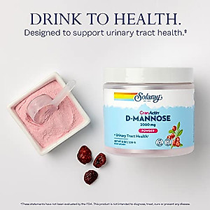 SOLARAY D-Mannose with CranActin Cranberry AF Extract Powder, 2000 mg, 400 mg of Cranberry Extract, Healthy Urinary Tract Support, Organic Natural Lemon, Cranberry and Berry Flavor, 30 Servings, 8 oz