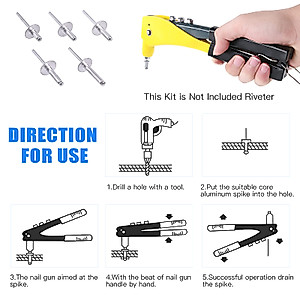 Glarks 240Pcs 3/16" x 3/8'' / 1/2'' / 5/8'' / 3/4'' / 1'' Large Flange Blind Rivets 5 Szie Aluminum Pop Rivets Assortment Set