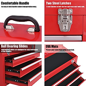 Goplus Tool Box, Portable 20” Tool Boxes with 3 Drawers, Top Tool Tray, Metal Lock Latch, Protective Liner, Auto Locking, Heavy Duty Steel Toolbox for Garage, Workshop, Mechanic