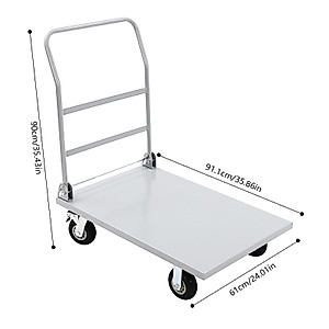 2000 LBS Heavy Duty Platform Cart Industrial Dolly Cart Hand Truck, 36" x 24" Platform Truck Flat Cart Push Cart Dolly with Foldable Handle for Groceries, Warehouse (36" x 24" Sliver)