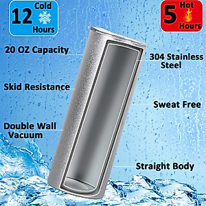 Wzaytia Glitter Sublimation Tumblers 20 Oz Skinny Straight, 8 Pack Sublimation Glitter Skinny Tumbler Blanks, Insulated Stainless Steel Tumbler, Silver