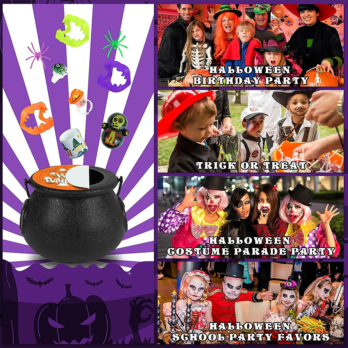 Mulbozy 162 PCS Halloween Party Favors for Trick or Treats, 18 Pack Prefilled Small Plastic Witch Cauldron, Halloween Party Decor, Halloween Party Favors Prizes for School Classroom