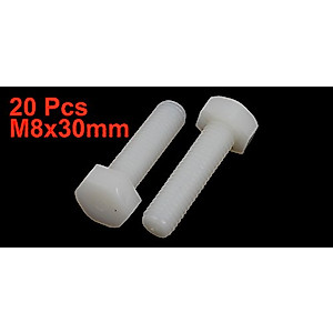 uxcell® M8 x 30mm Full Thread Nylon Hex Hexagon Head Cap Screw Bolt 20 Pcs