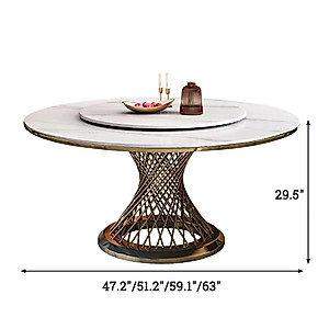 Round Sintered Stone Dining Table with Lazy Susan,Modern Kitchen & Dining Room Tables with Metal Metal Base,Circular Marble Pedestal Dining Table - Table Only(59.1" L x 59.1" W x 29.5" H, Gray)