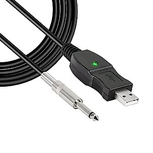 GELRHONR USB Guitar Cable,USB 2.0 Male to 6.35mm (1/4inch) TS Mono Electric Guitar Converter Cable for Guitar to Computer Music Recording-3M/10Ft