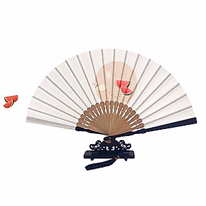 Hand Fan Folding Fan,Hand-held Fan,Folding Fan Female Classical Bamboo Bone Folding Fan Ancient Wind Tassel Small Fan Women Fans Hand Paper Folding Props Vintage style