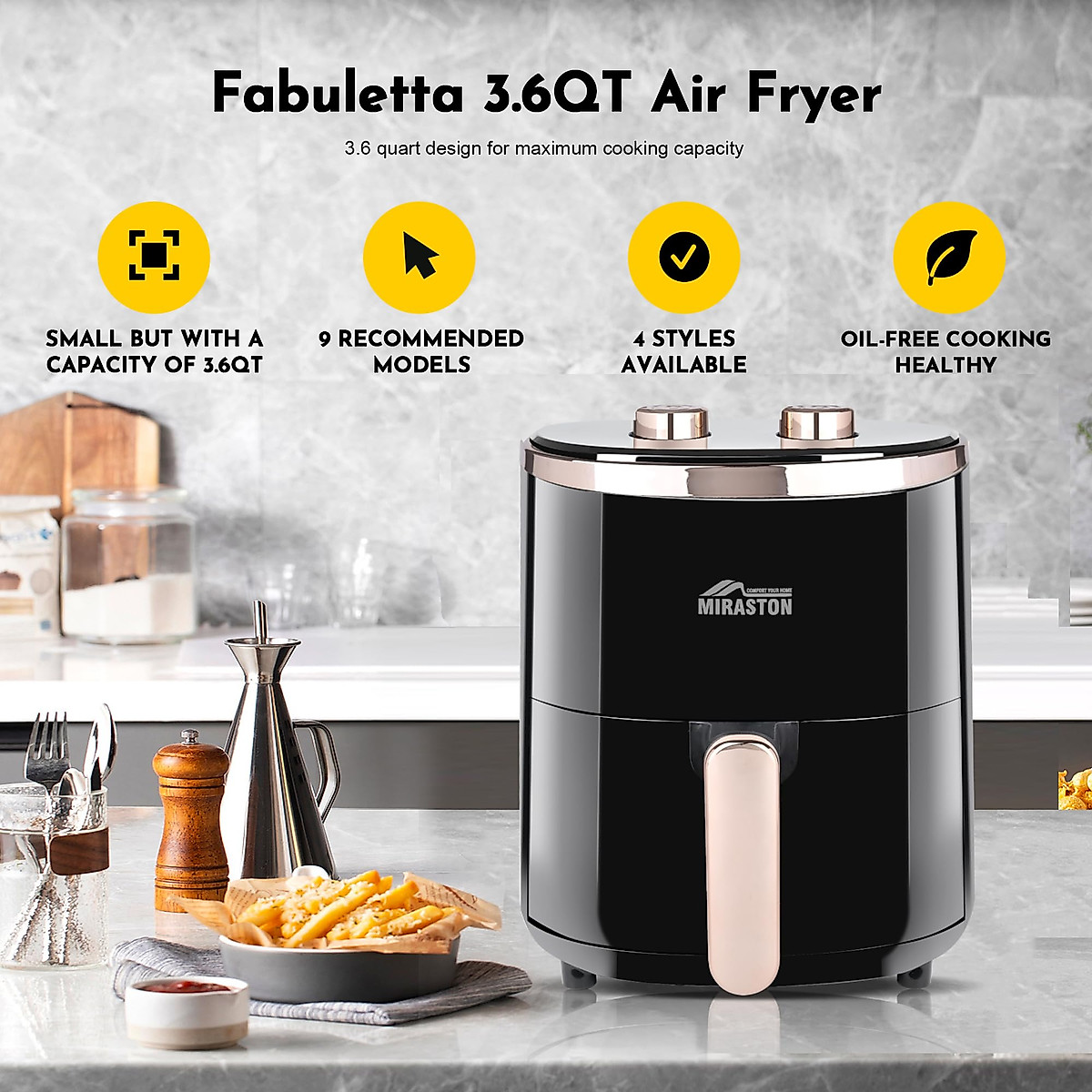 MIRASTON Air Fryer 3.6QT, Manual Control Mechanical Knob Air Fryers, Small Yet Surprisingly Large Capacity - Oilless Cooking for Healthier Delights, Black