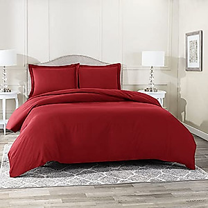 Nestl Ultra Soft Double Brushed Microfiber Duvet Cover Set with Button Closure Burgundy Red California King 3 Piece