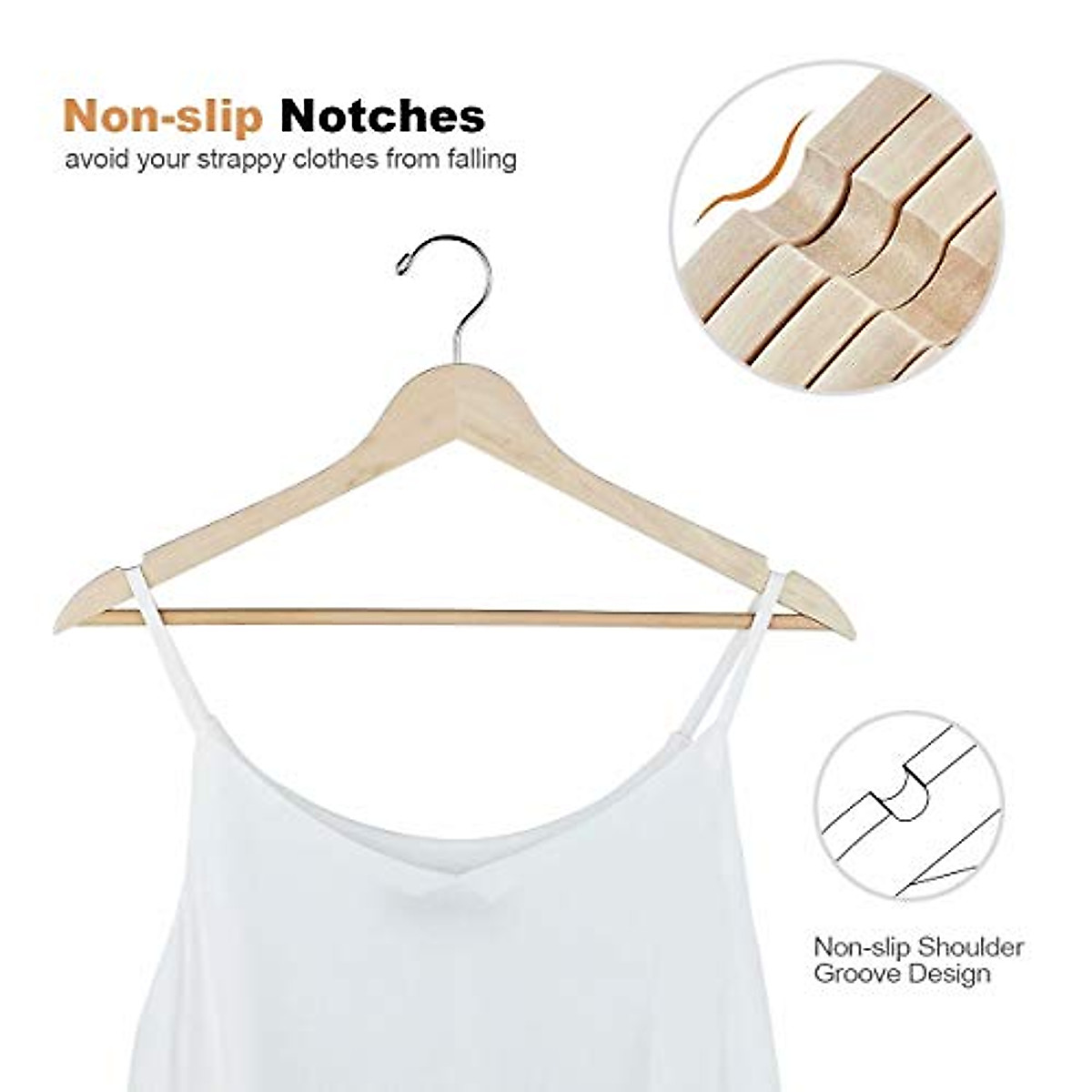 ELONG HOME Solid Wooden Hangers 20 Pack, Wood Coat Hangers with Extra Smooth Finish, Precisely Cut Notches and Chrome Swivel Hook, Wooden Clothes Hangers for Shirt Suit Jacket Dress