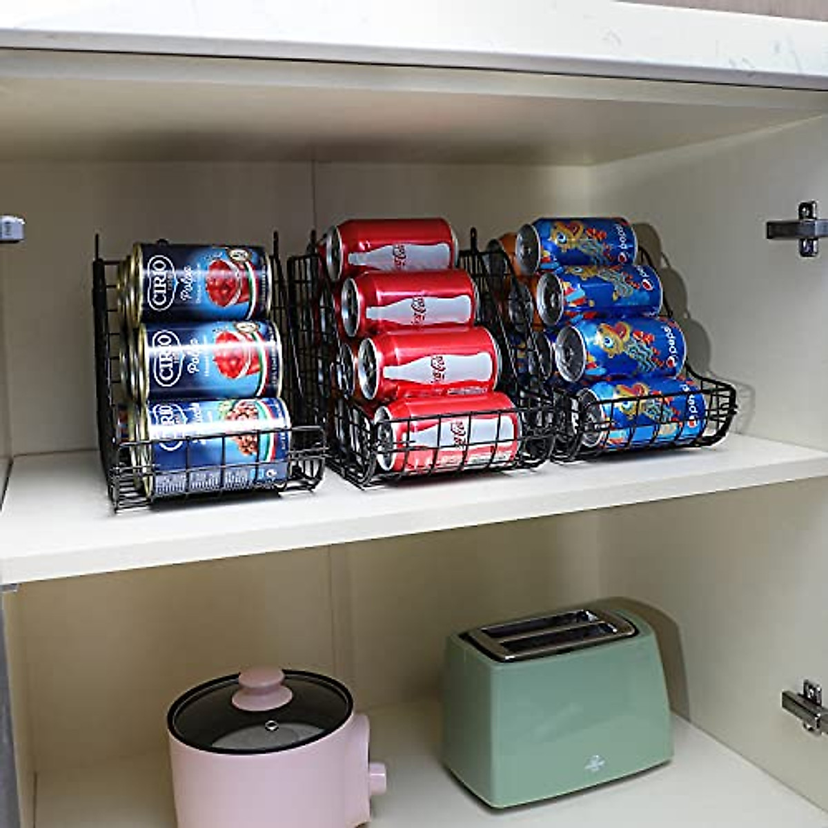 X-cosrack Standing Stackable Can Dispenser Storage Organizer Bins-3 Pack, Metal Wire Basket Beverage Pop Soda Rack Stand Kitchen Pantry Countertop Cabinets,Stacking Canned Food Holder-Patent Pending