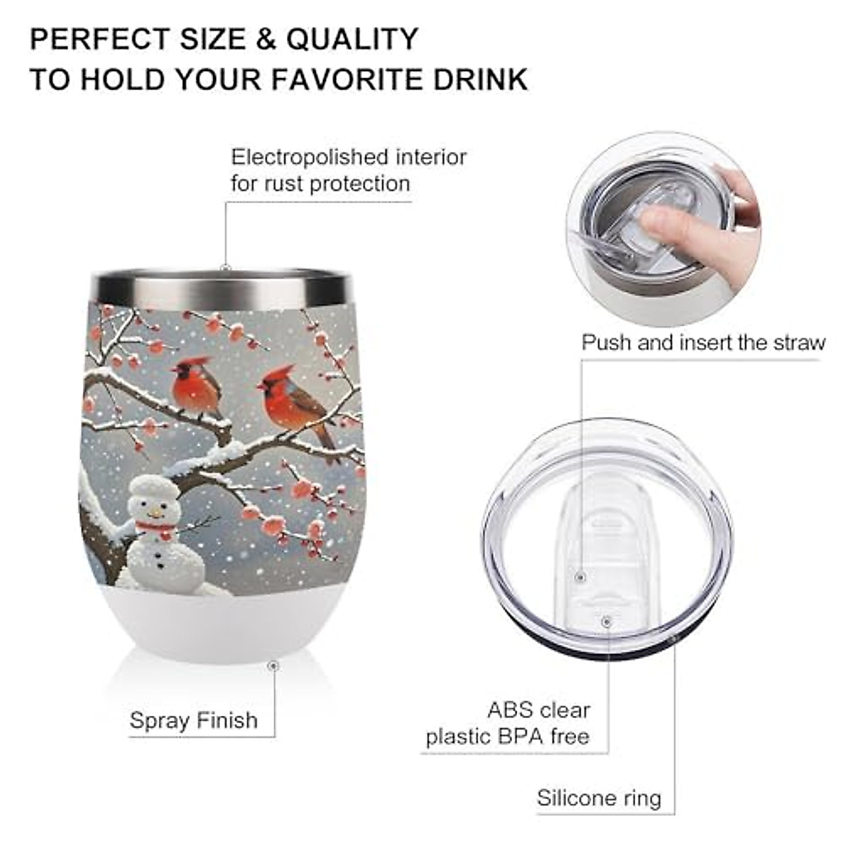 WYUSPGK 304 Stainless Steel Insulated Cup, Winter Plum Blossom Print Smooth Rim, Durable & Reusable - Perfect for Office, Home, And Travel