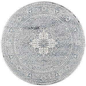 SAFAVIEH Alhambra Collection 6'7" Round Cream/Blue ALH628M Vintage Oriental Non-Shedding Dining Room Entryway Foyer Living Room Bedroom Area Rug