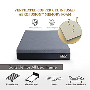 EGOHOME 12 Inch Queen Memory Foam Mattress for Back Pain, Cooling Gel Mattress Bed in a Box, Made in USA, CertiPUR-US Certified, Therapeutic Medium Double Mattress, 60”x80”x12”, Black