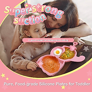 forstree PINK Silicone Suction Plate, Divided Plate for Babies and Toddlers, Adorable Elephant Shape Dish, Dishwasher- and Microwave-Safe, BPA Free PINK