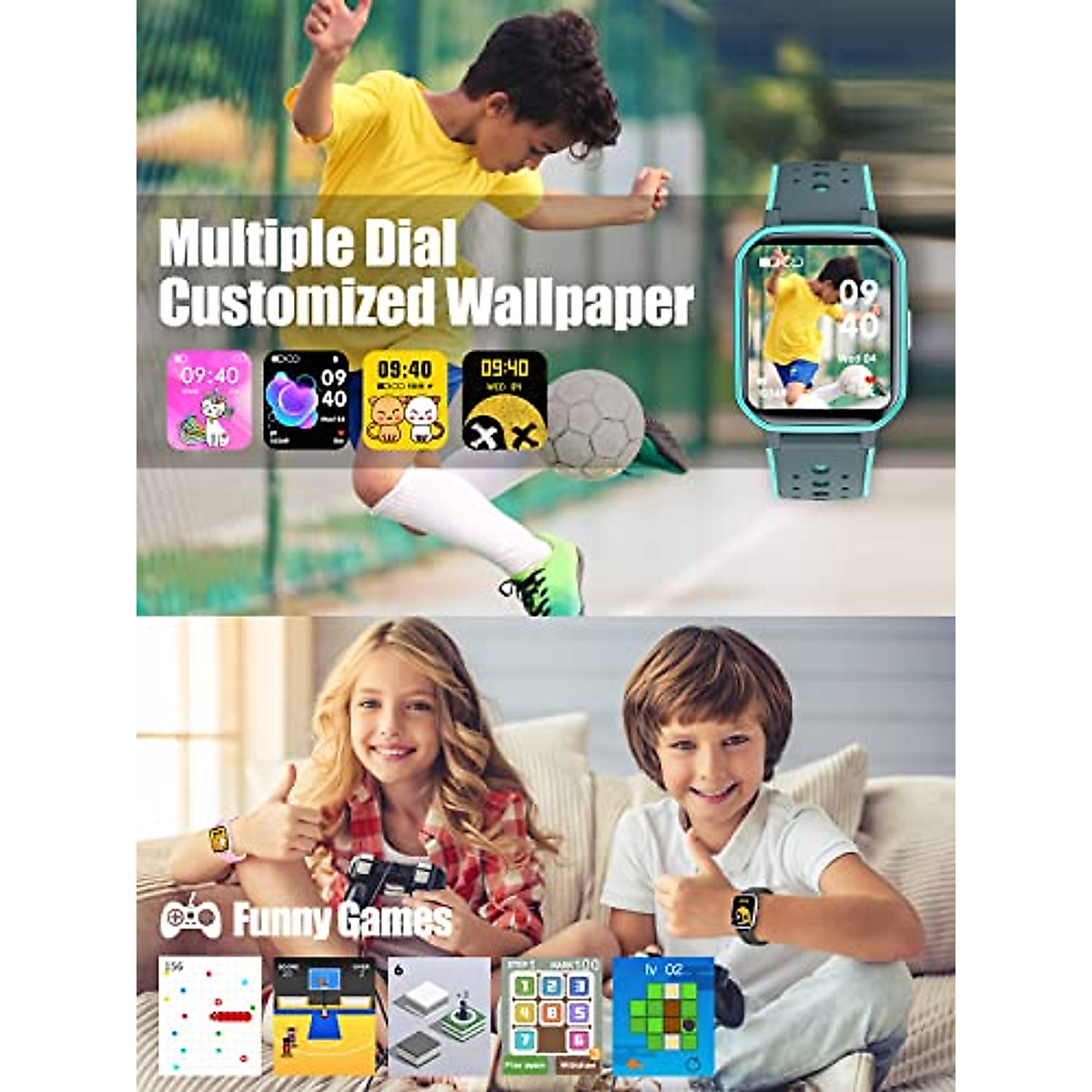 MgaoLo Kids Smart Watch for Boys Girls,Games Fitness Tracker with HR Sleep Monitor,Sport Activity Tracker with Pedometer Steps for Fitbit Calories Counter,DIY Watch Face Touchscreen (Green)