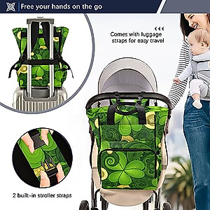 SPRIPORT St.patrick's Clover Coins Diaper Bag Backpack for Baby Boys Girls Baby Essentials Travel Tote with Stroller Straps & Bottle Storage Maternity Baby Changing Bags for Traveling Shopping Hiking