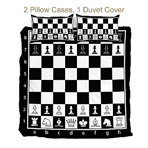 Sleepwish Check Chessboard Duvet Cover Twin Size Black & White Chess Pieces Bedding Set 3 Pieces Classic Checkered Pattern Modern Comforter Cover Sets
