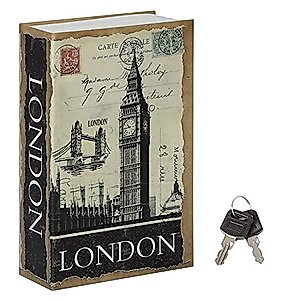Jssmst Diversion Book Safe with Key Lock, Secrect Hidden Safe Lock Box Large Money Box High Capacity, 9.5 x 6.2 x 2.2 inches, SM-BS019LN London Bridge