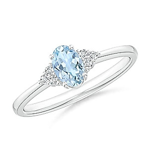 CARILLON 925 Sterling Silver 1.10 Ctw Oval Aquamarine Gemstone Women Engagement Solitaire Accents Ring (Sterling Silver, 6.5)