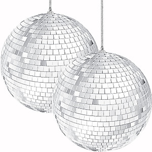 The Dreidel Company Mirror Disco Ball 4" Inch 4-Pack, Silver Hanging Ball with Attached String for Ring, Reflects Light, Fun Party Home Bands Decorations, Party Favor (4-Pack)