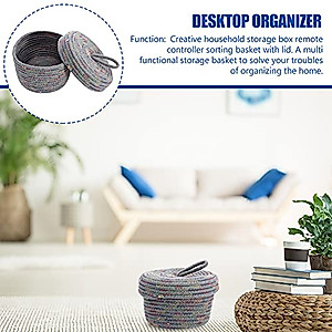DOITOOL Woven Rope Basket with Lid Decorative Baskets Cotton Rope Woven Basket for Shelves and Coffee Table Grey
