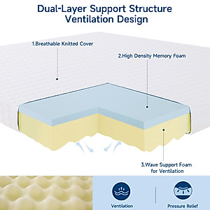 3 Inch Mattress Topper with Cover, Queen Size, Dual Layer Support Memory Foam Bed Toppers, Non-Slip, Breathable and Cool, Pressure Relief & Back Pain, CertiPUR-US Certification