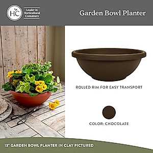 The HC Companies 15.5 Inch Large Garden Bowl Planter - Shallow Plant Pot with Drainage Plug for Indoor Outdoor Flowers, Herbs, Chocolate