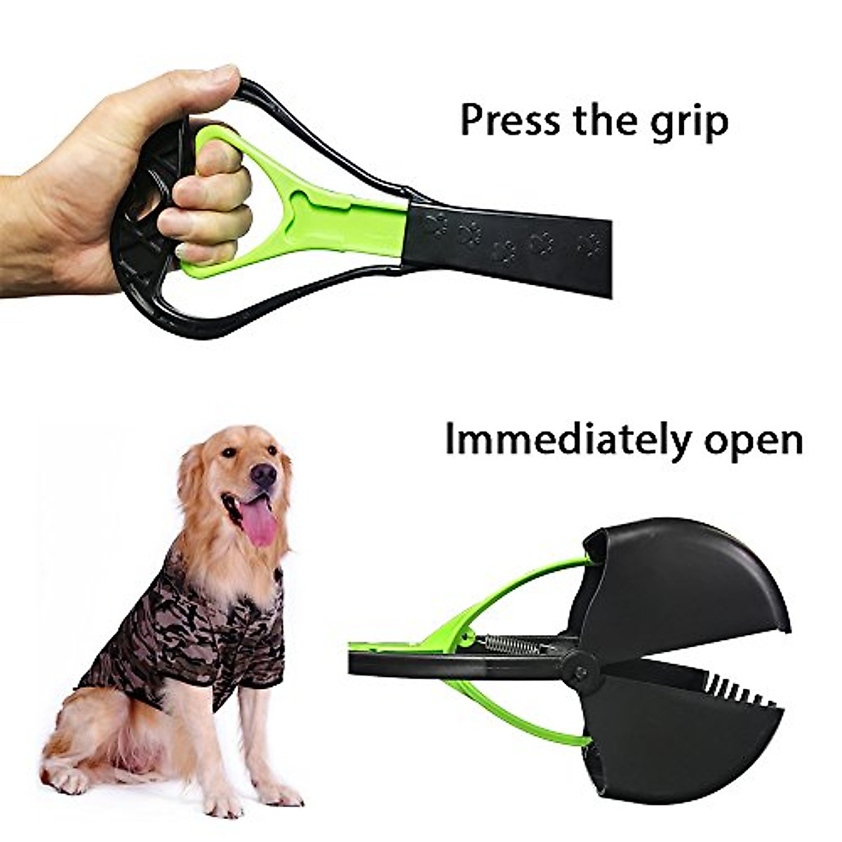 Living Express 28" Large Pooper Scooper for Dog-Long Handle Dog Poop Scooper-Pet Waste Pick Up Jaw Scooper Without Smelling, Durable Spring Easy to Use Perfect for Grass,Dirt,Gravel (Green)